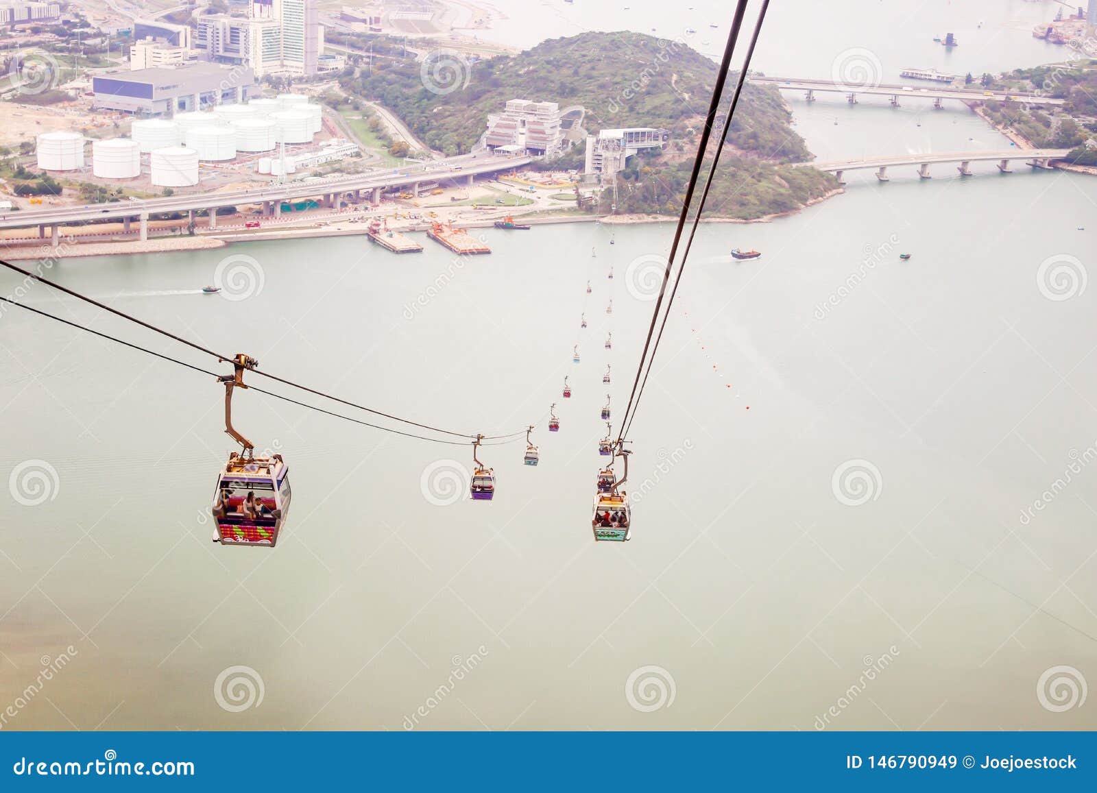 View of Nong Ping Cable Car with the Ocean Stock Image - Image of ...