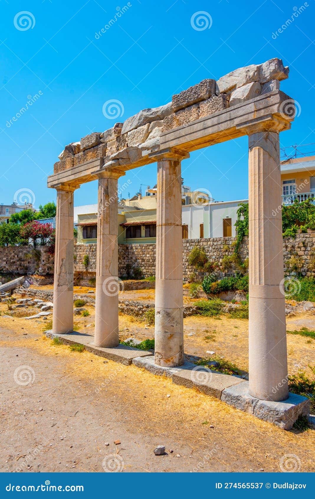 View of Nymphaeum at Greek Island Kos Stock Image - Image of blue ...