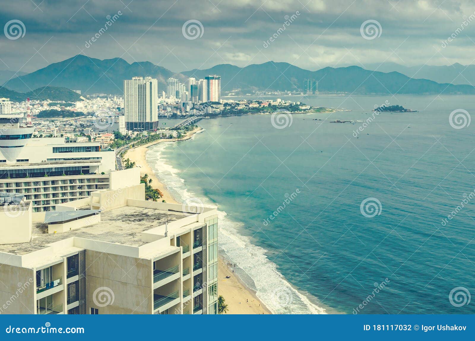 View from the Observation Deck of the Building To the Sea and the Beach ...