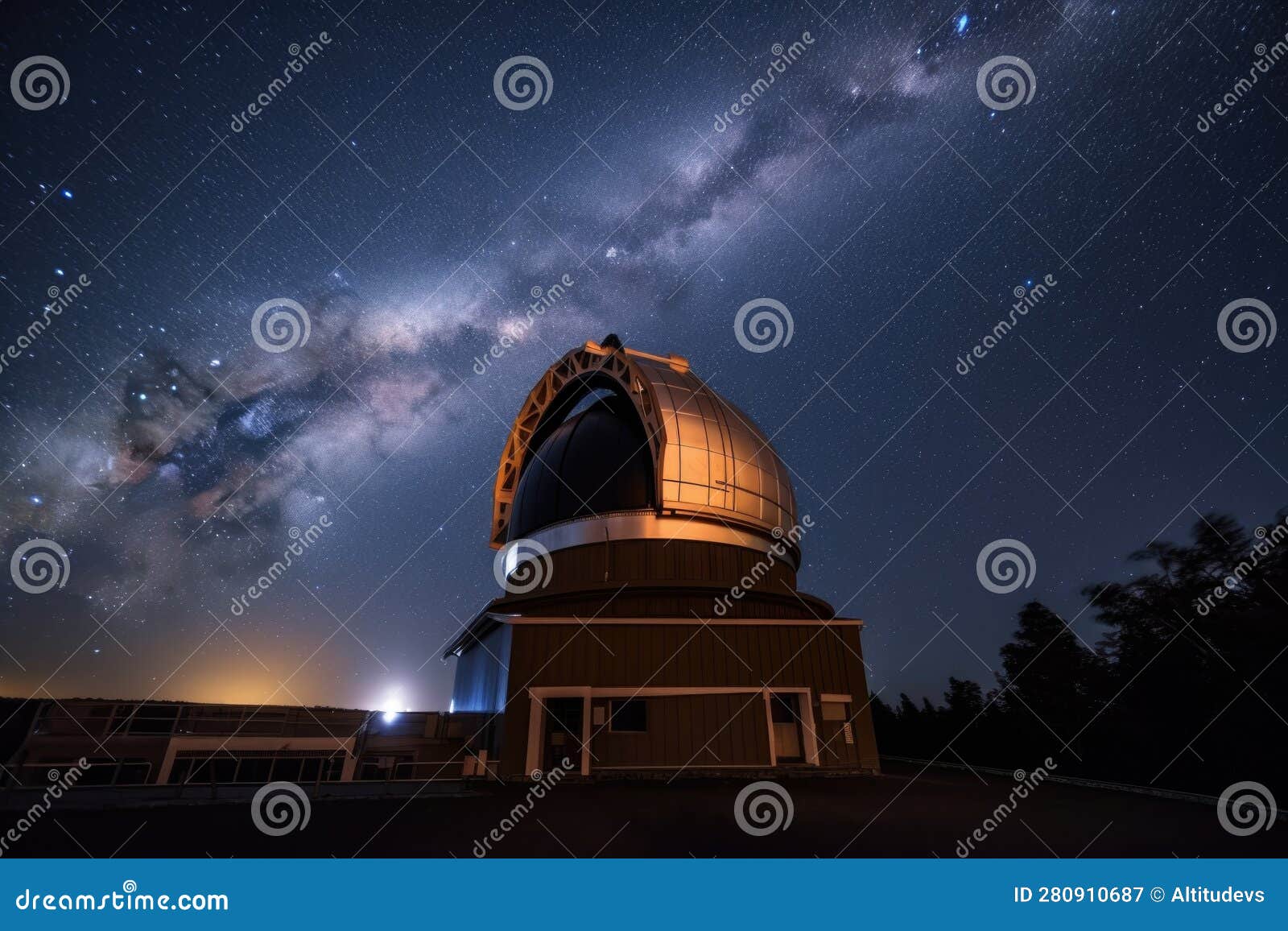 View of Observatory at Night, with Bright Stars Shining in the Sky ...