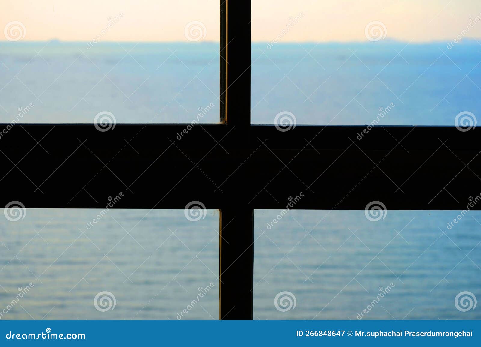 View of the Ocean from Inside a Window with Sunset Stock Image - Image ...