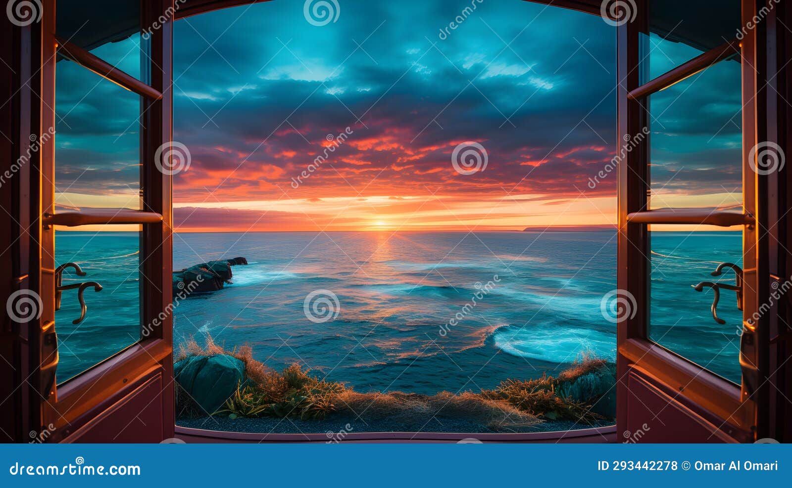 A View of the Ocean from an Open Window.Window View from Ship Window ...