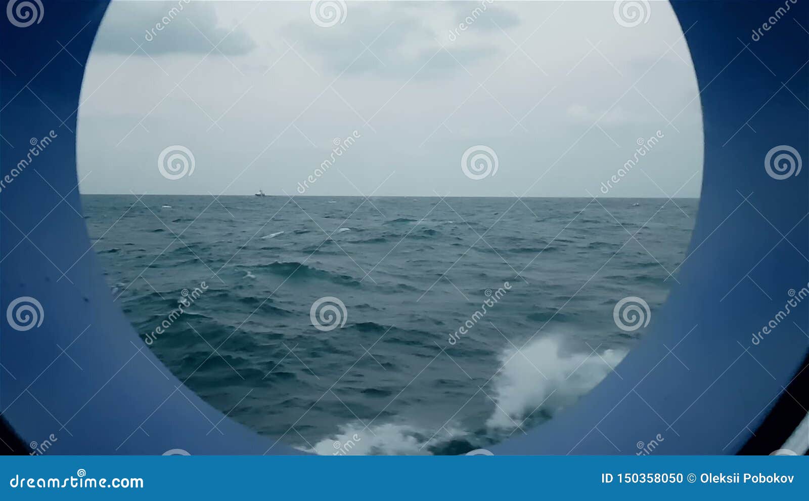 View of the Ocean from the Porthole of the Ship Going. a Ship in the ...