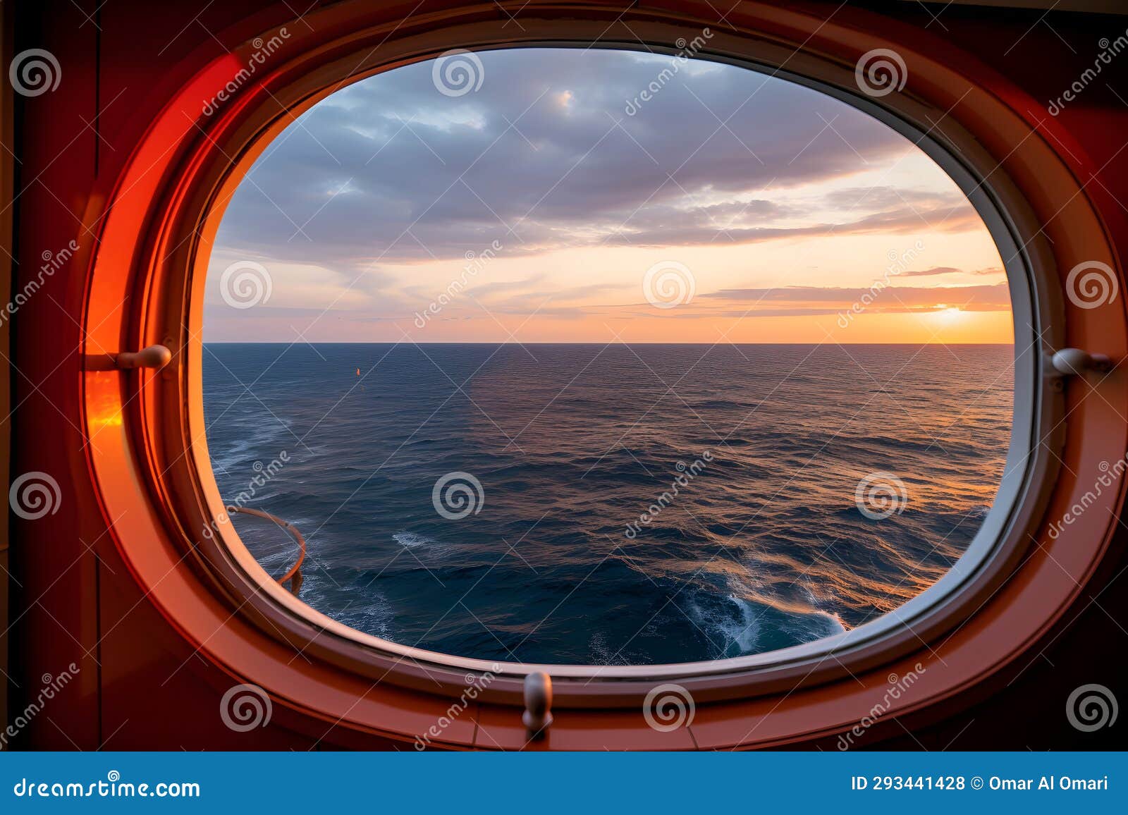 A View of the Ocean through a Round Window.Window View from Ship Window ...