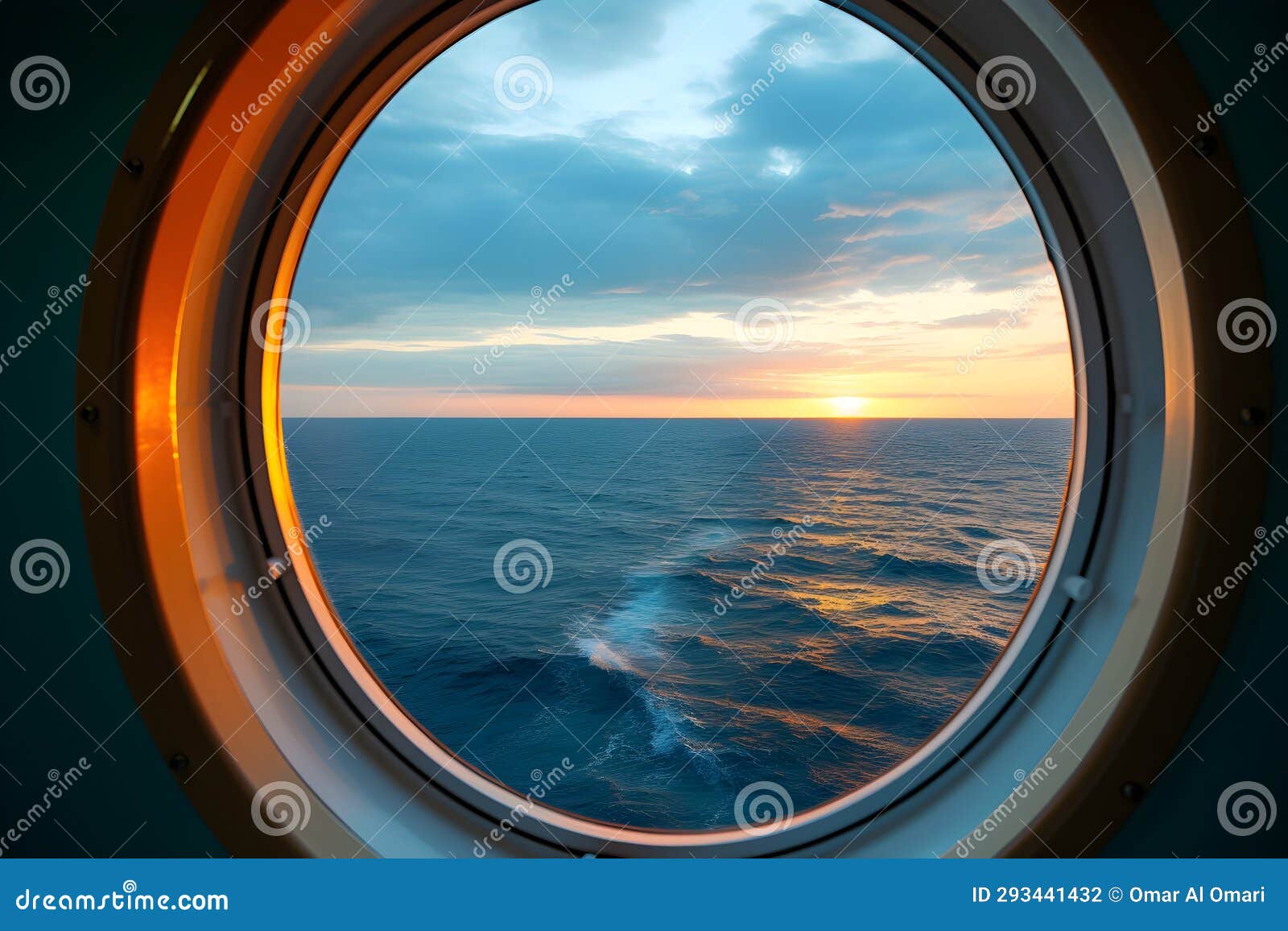 A View of the Ocean through a Round Window.Window View from Ship Window ...