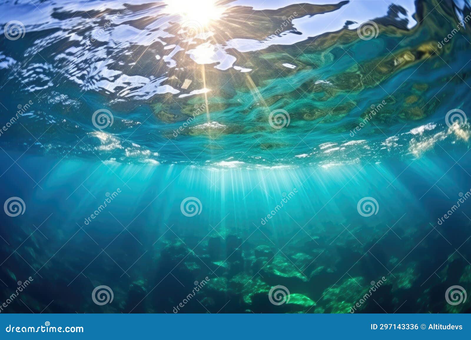 A View of the Oceans Surface from Below with Sun Rays Penetrating Stock ...