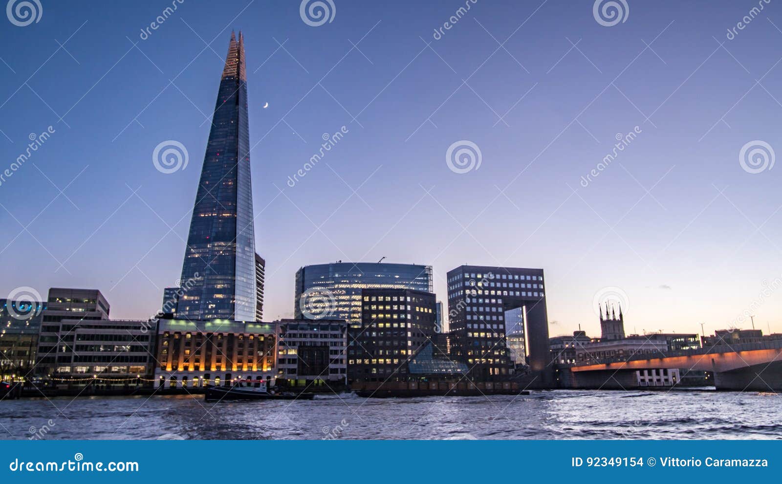 View of Office Buildings at London Bridge at Sunset Stock Photo - Image ...