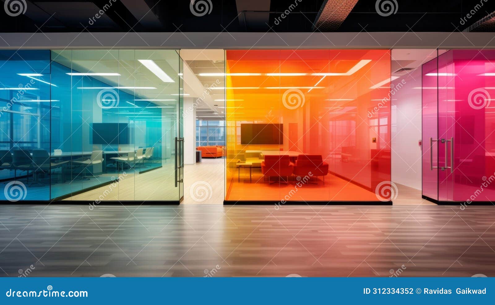A View of an Office with Colorful Partitions and Desks Stock ...