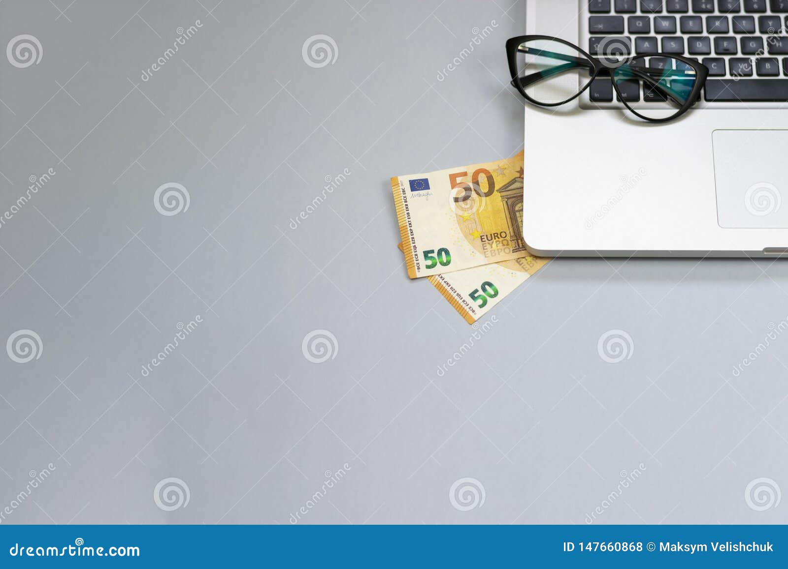 Desk with Money, Laptop, Glasses Stock Photo - Image of cheap, gold ...