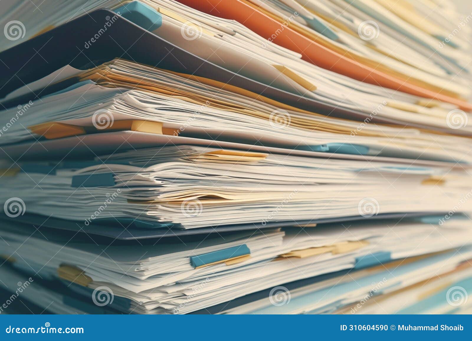 View of Office Documents Close Up Clipped Together, Stacked Neatly ...