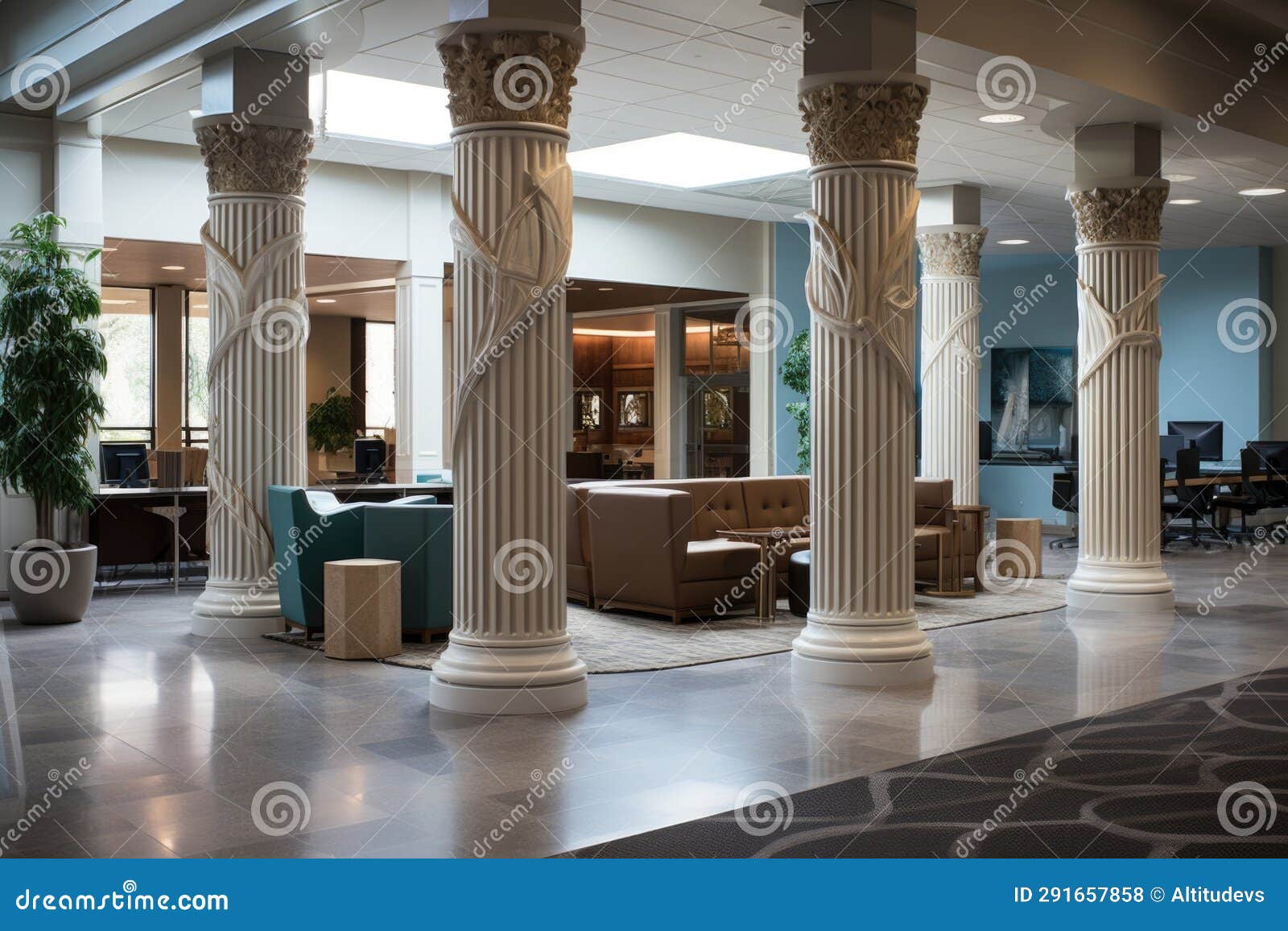 View of the Office Reception Area, Highlighting the Columns Stock Photo ...