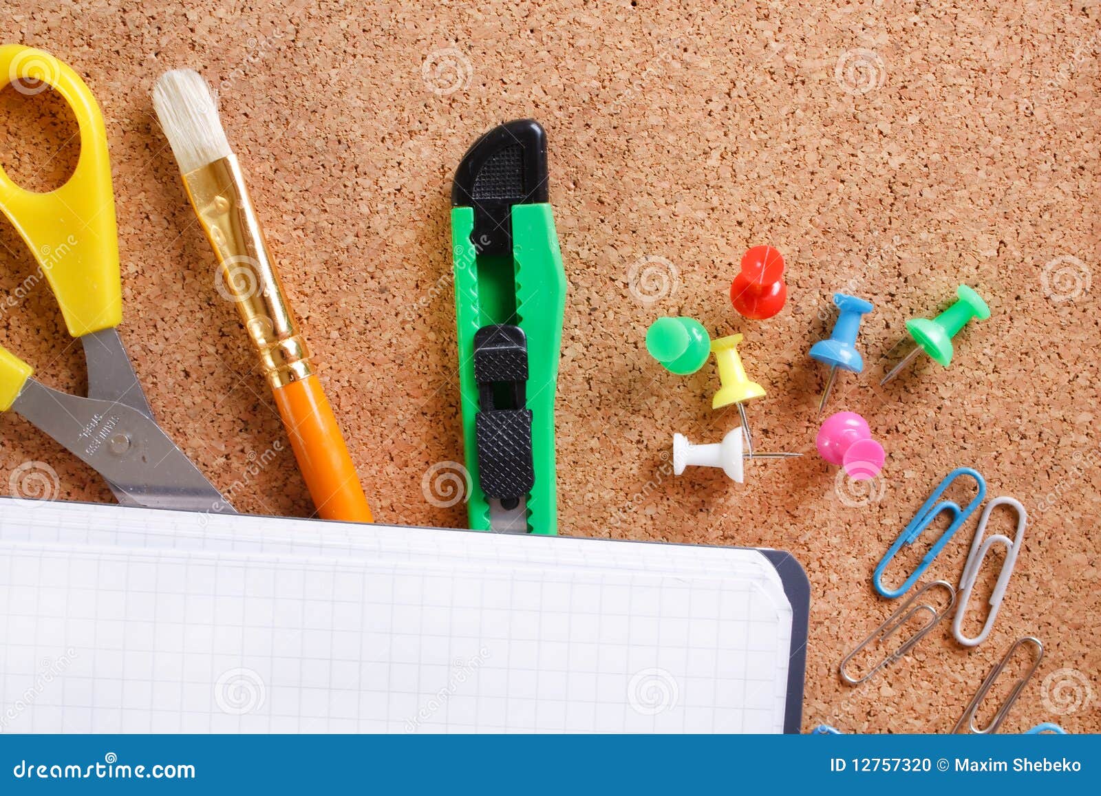 View of the office tools stock photo. Image of note, brush - 12757320