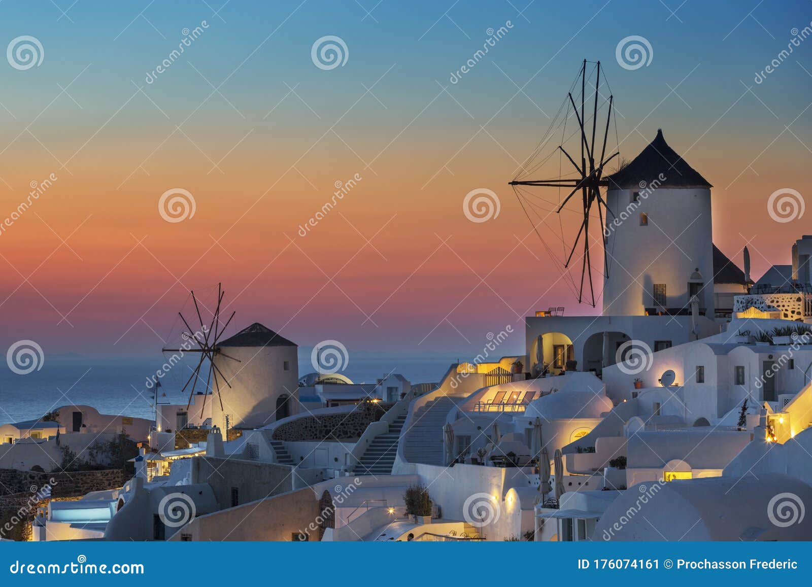 View of Oia at sunset stock image. Image of famous, nature - 176074161