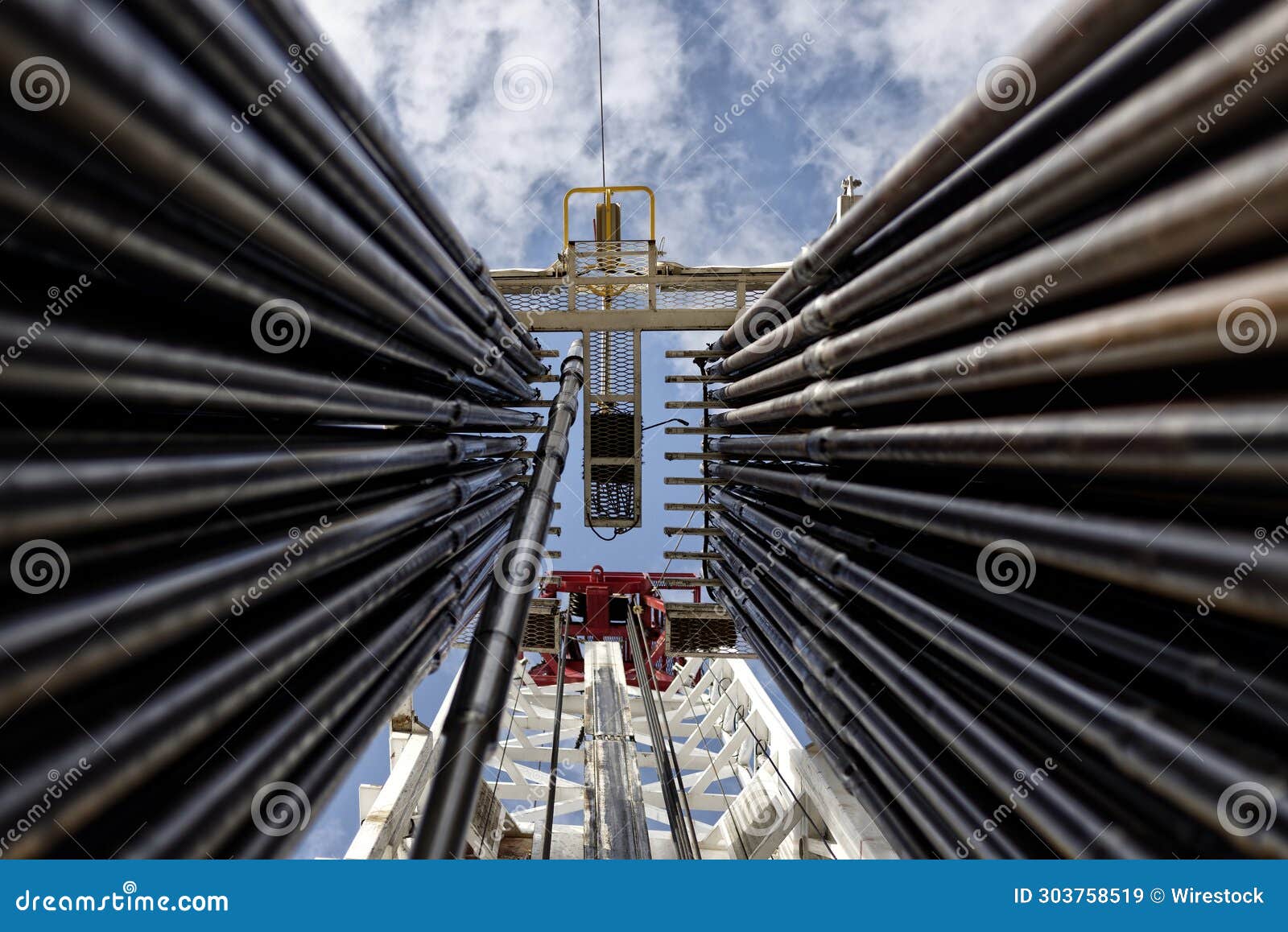 View of an Oil Rig from Below, with a Stack of Drilling Pipes in the ...