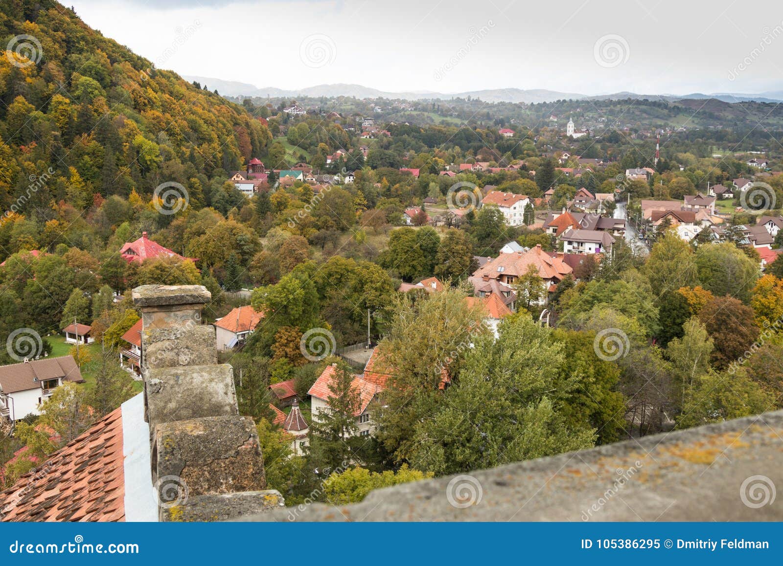 View of the Old Bran City from the Tower of Bran Castle in Romania ...