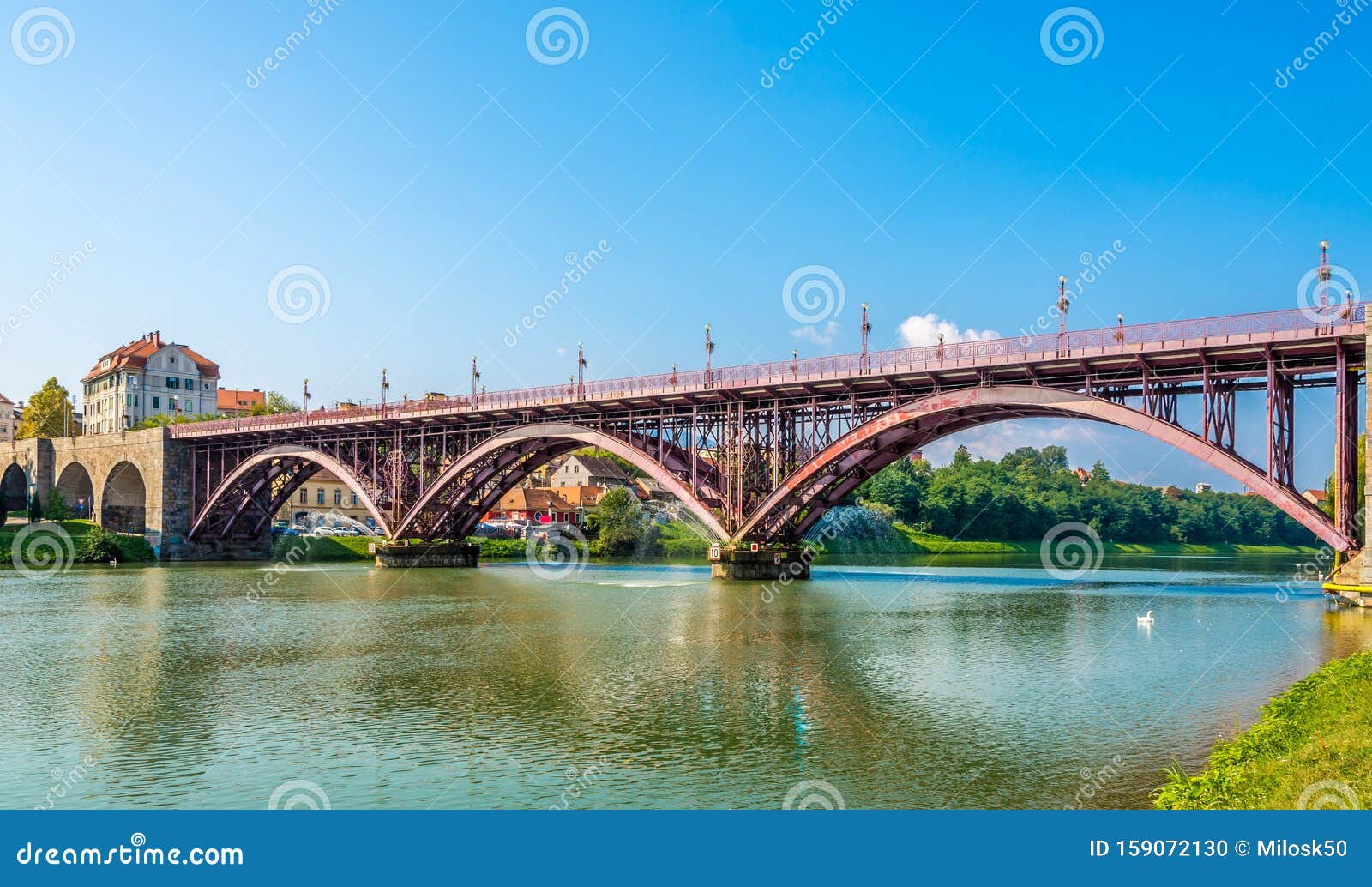 View at the Old Bridge Over Drava River in Maribor - Slovenia Stock ...