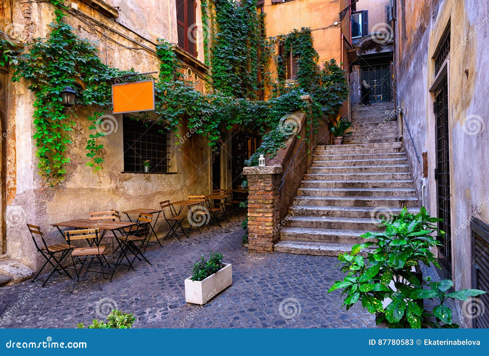 View of Old Cozy Street in Rome Stock Image - Image of stairs, view ...
