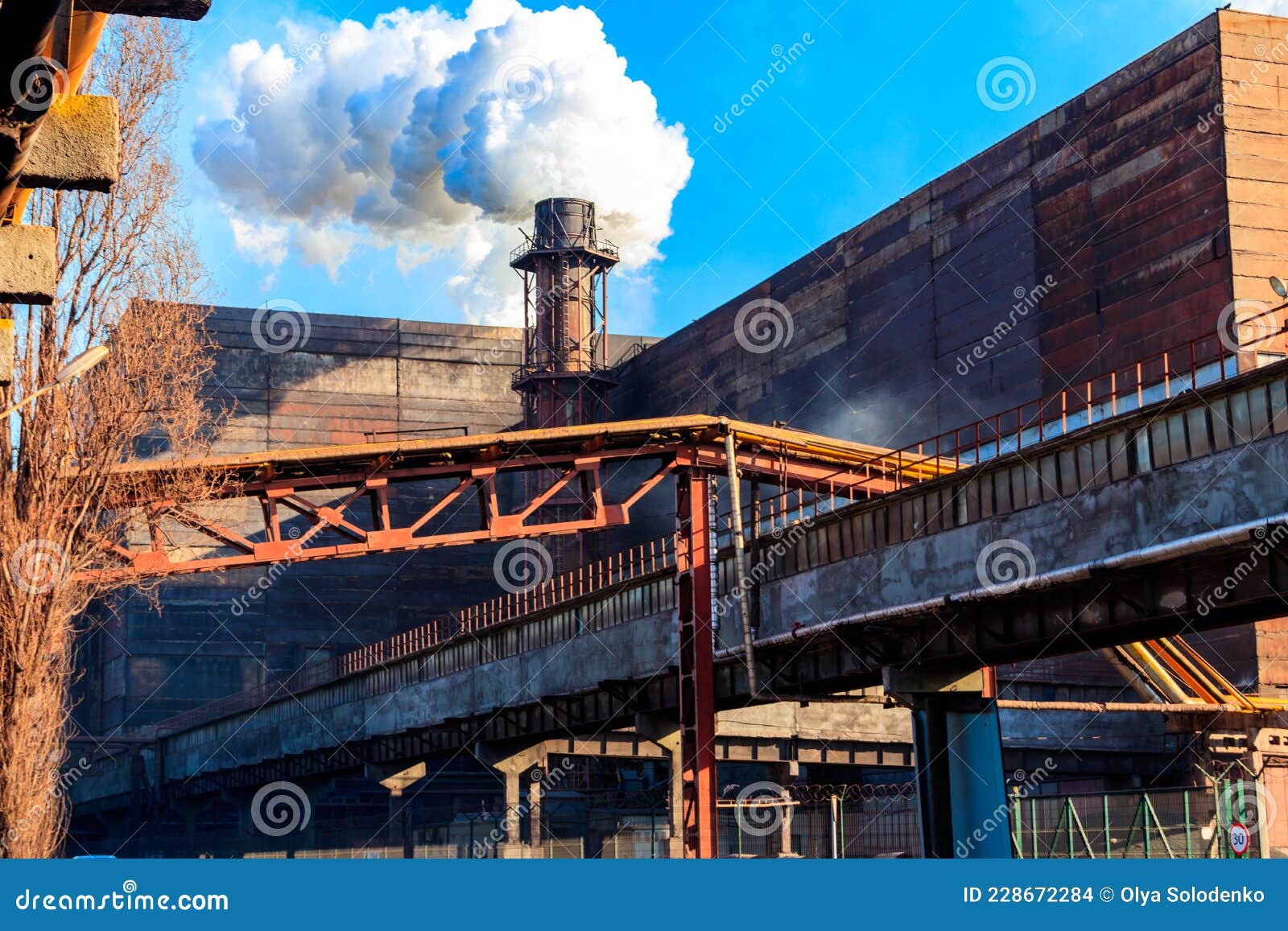 View of Old Factory with Pipe with Smoke. Air Pollution, Environmental ...
