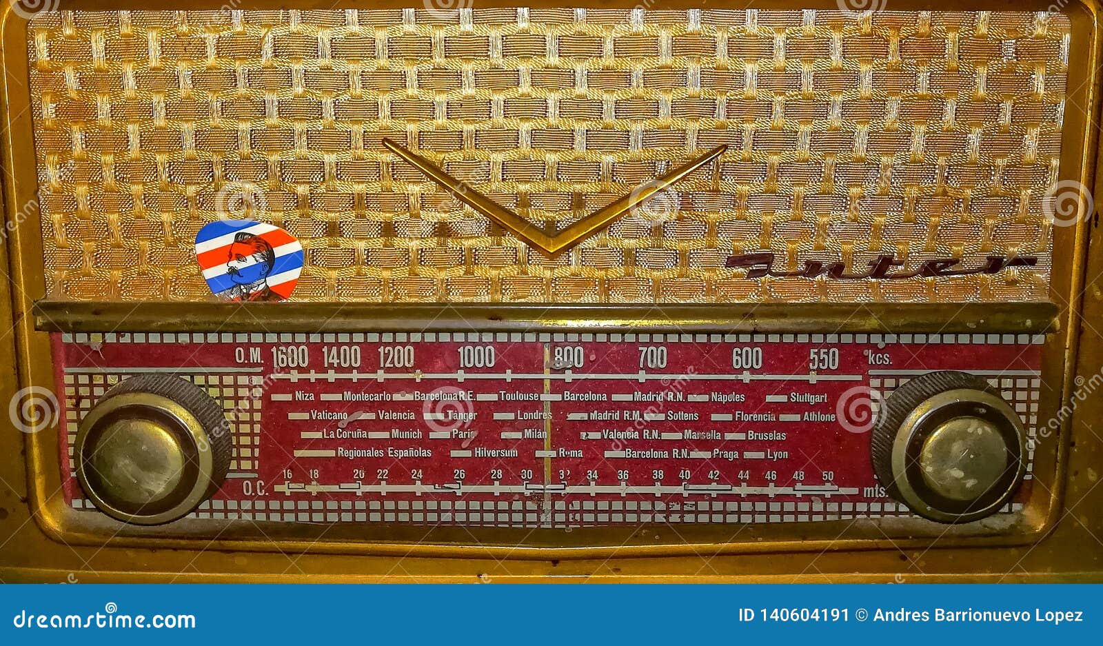 View of old golden radio editorial photo. Image of golden - 140604191