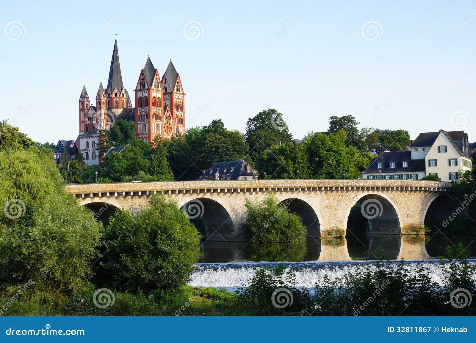 View of Old Lahn Bridge and Cathedral Stock Image - Image of lahn ...