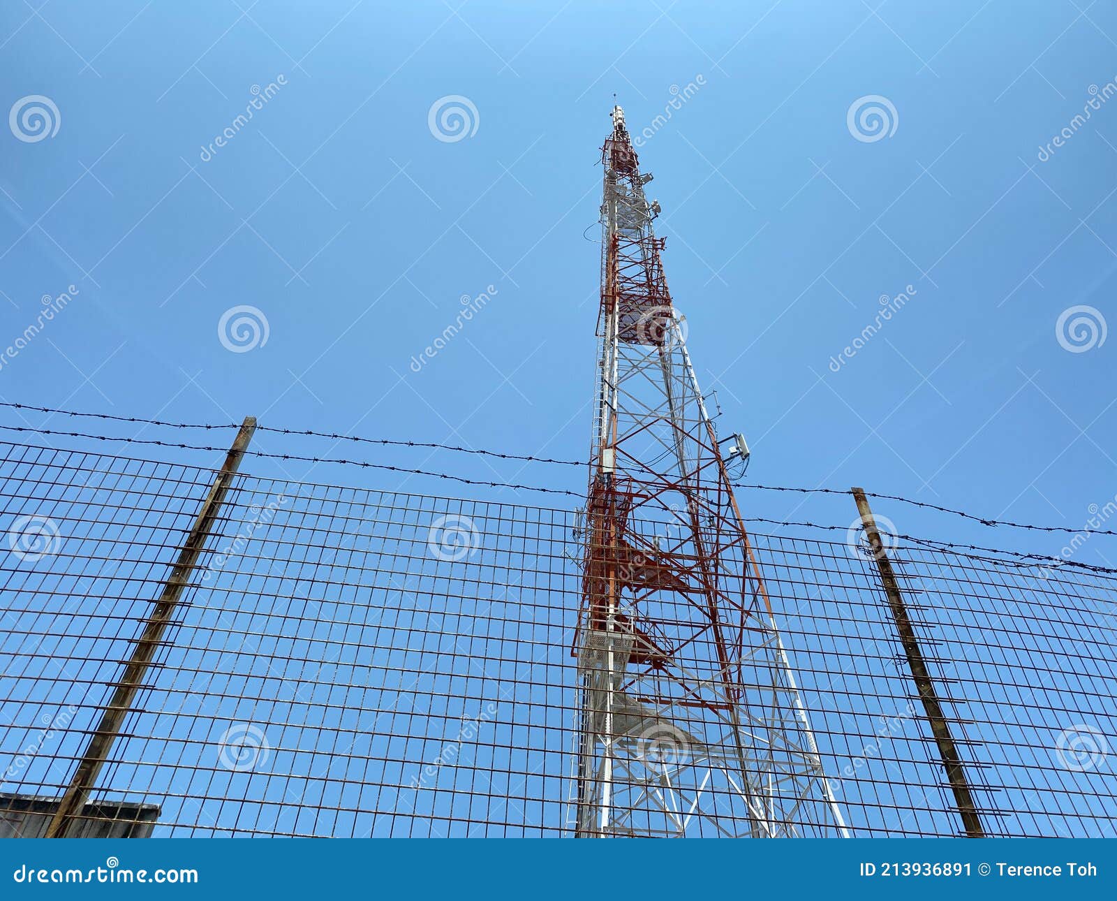 View of an Old Red and White Telecommunication Tower Looking Up from ...