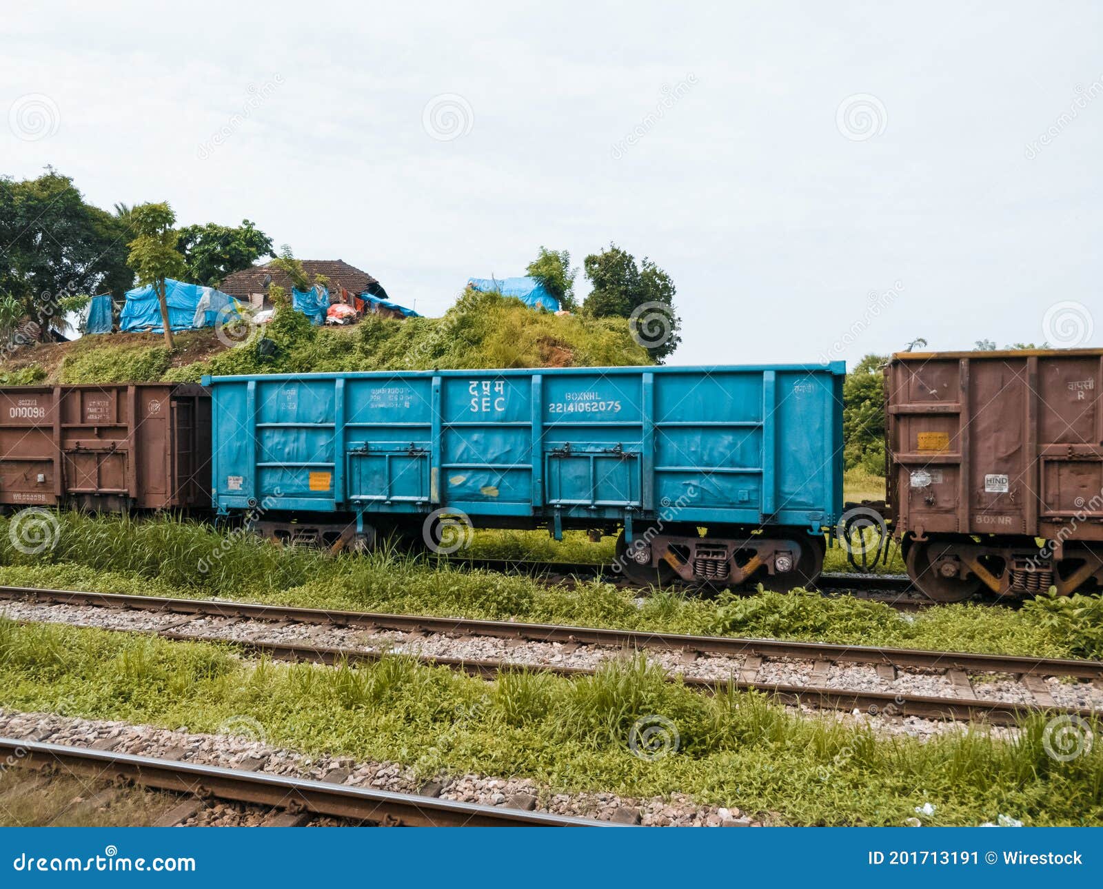 View of Old and Rustic Wagons of a Train on the Railway Stock Image ...