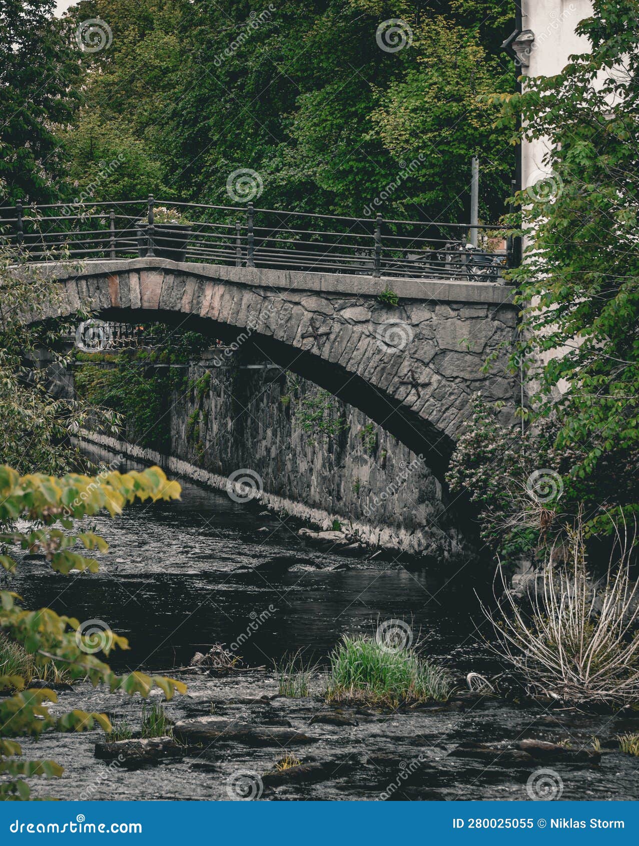 View of Old Stone Bridge Over a Stream Stock Image - Image of waterway ...