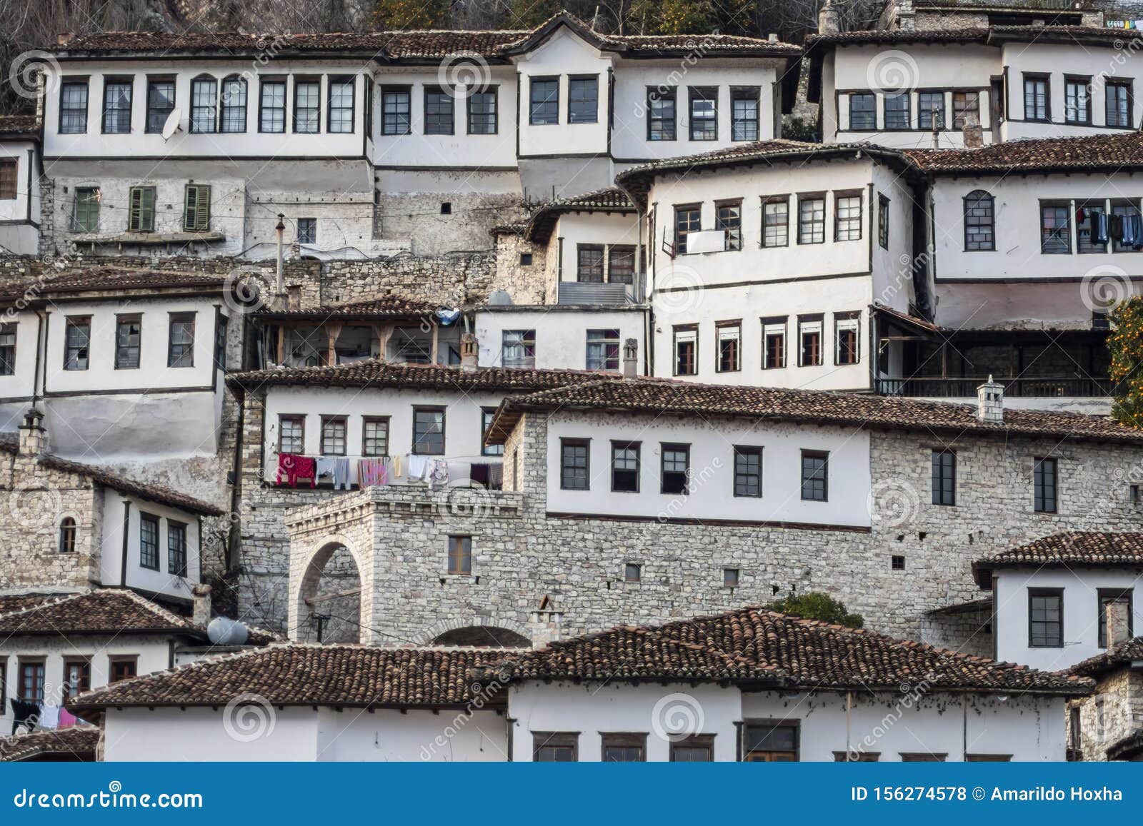 View of the Old Town of Berat Editorial Stock Photo - Image of cross ...