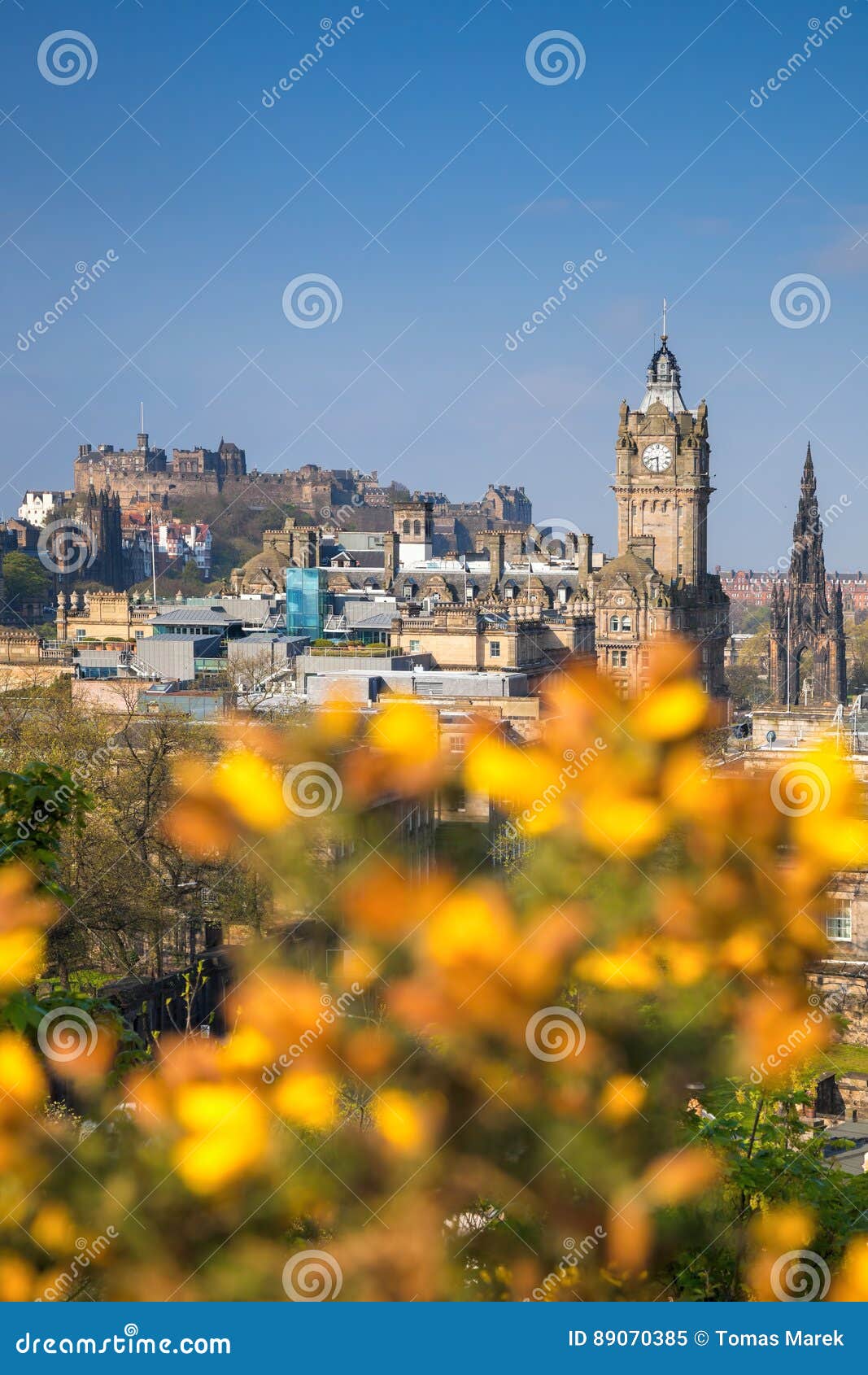 View of Old Town Edinburgh with Flowers during Spring in Scotland Stock ...