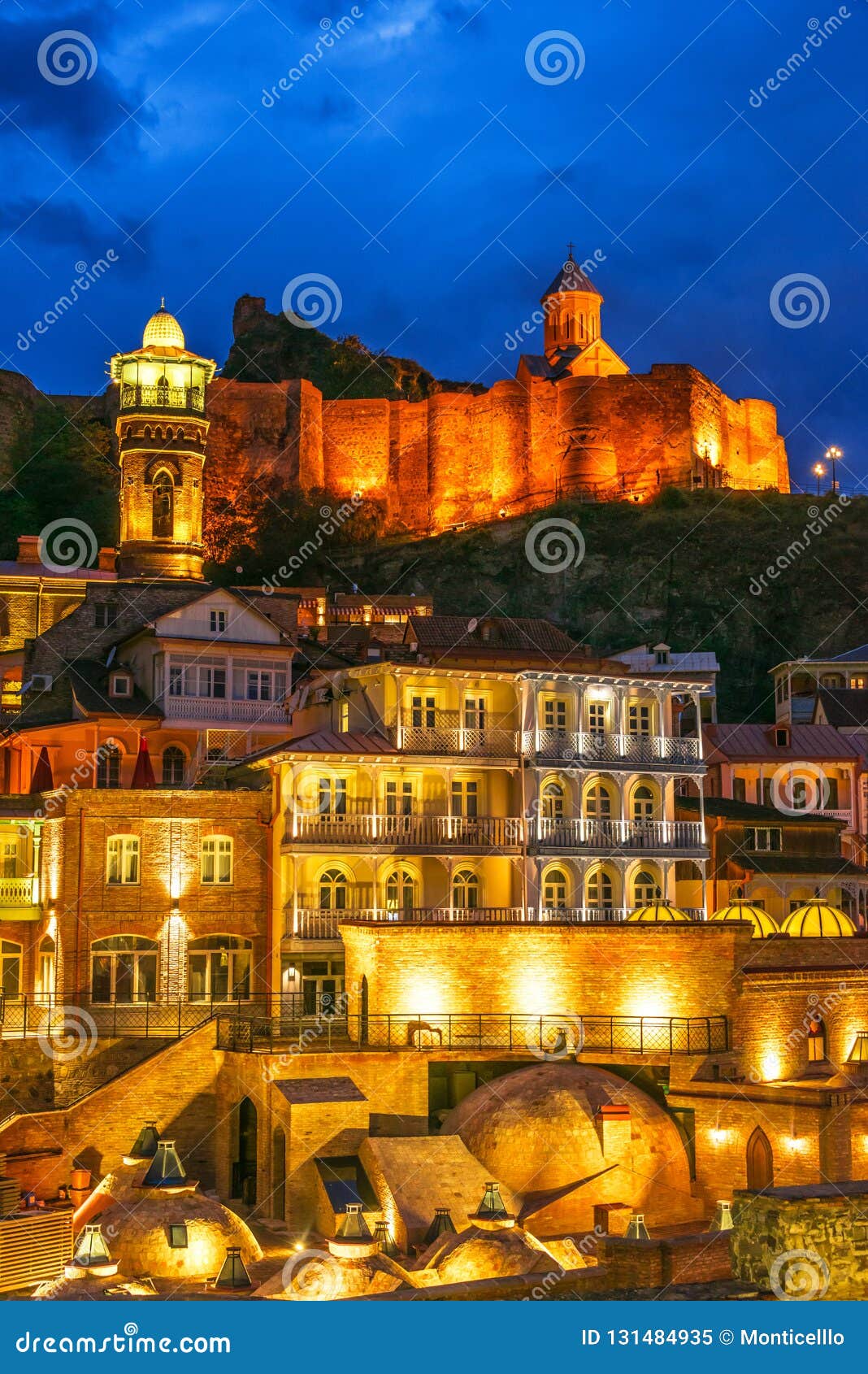 View of the Old Town of Tbilisi, Georgia after Sunset Stock Image ...