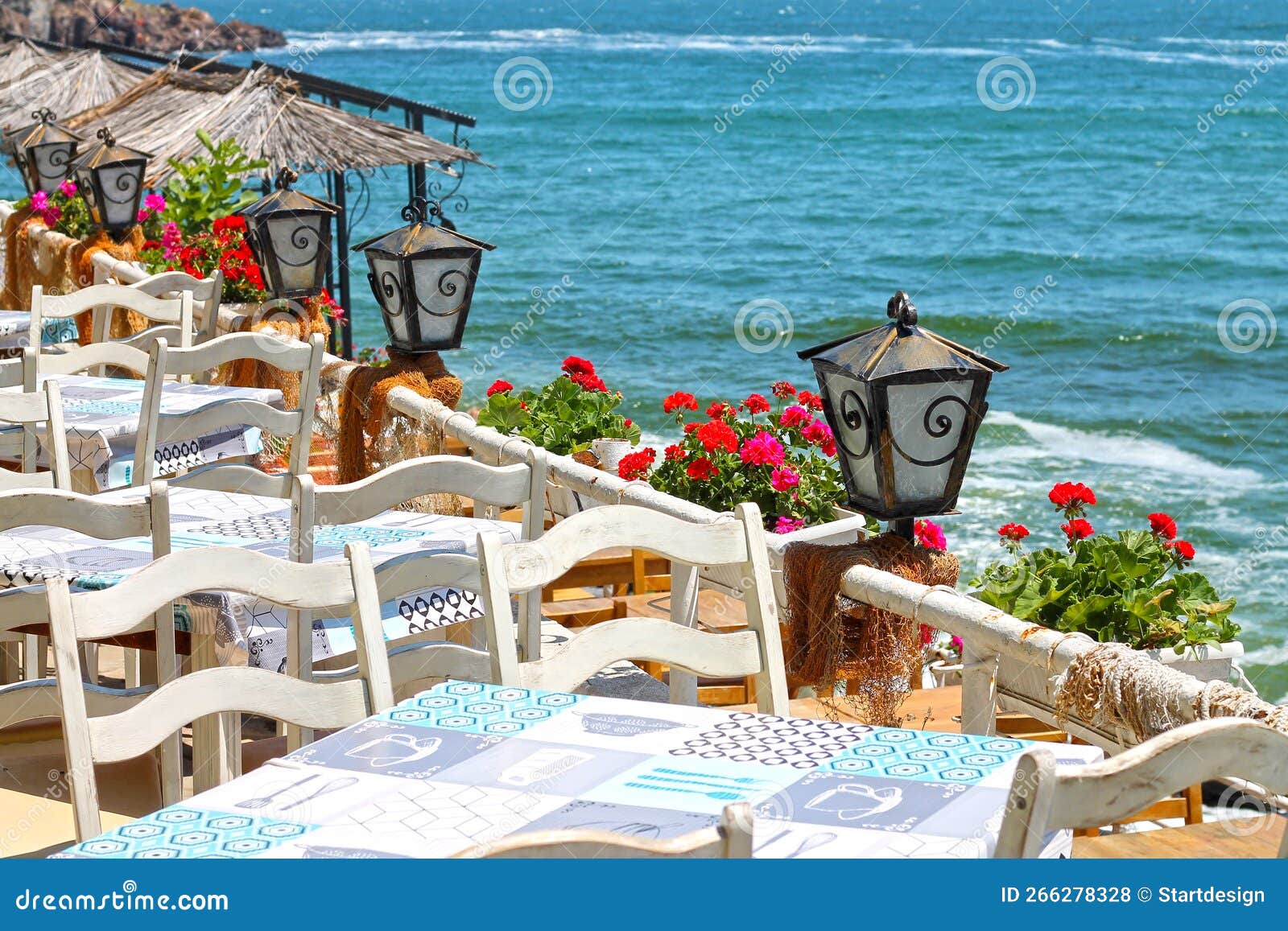 View of the Open Air Restaurant Overlooking the Sea. Stock Photo ...