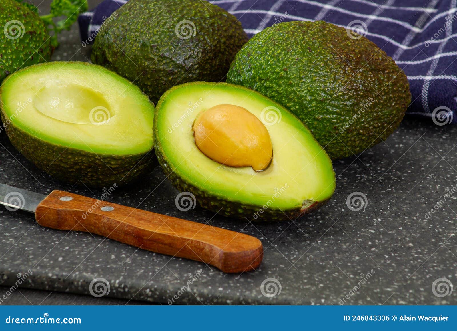 Open Avocado on a Gray Background Stock Photo - Image of white, food ...