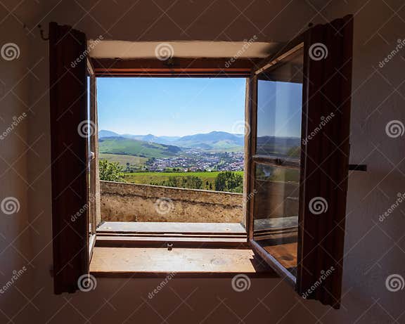 View from the Open Old Wooden Window Stock Photo - Image of horizon ...