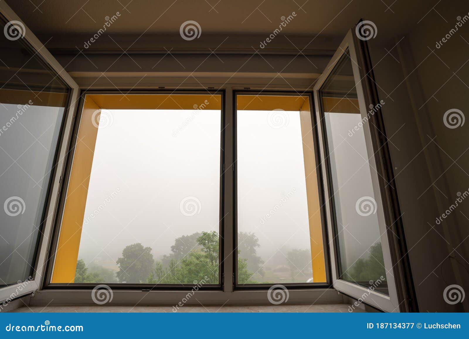 View from the Open Window in Foggy Weather Stock Image - Image of ...