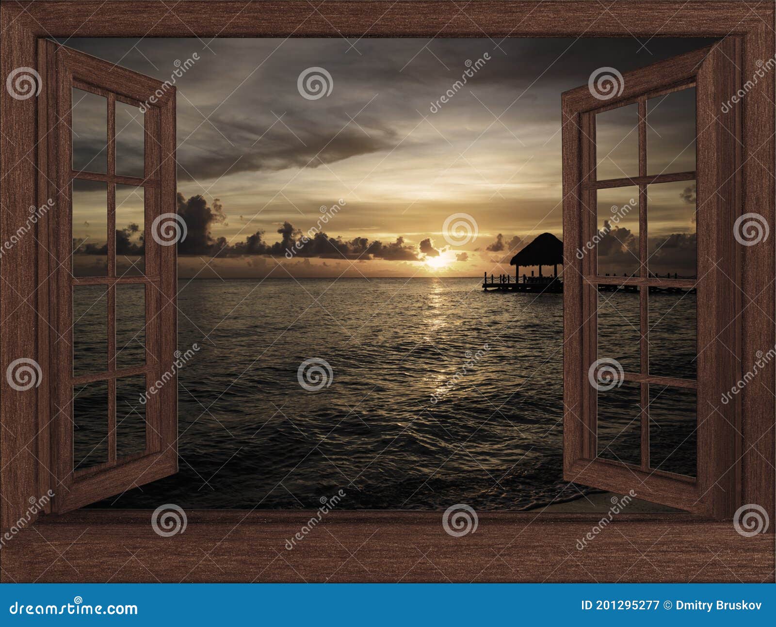 View from the Open Window at the Sea Sunset Stock Image - Image of ...
