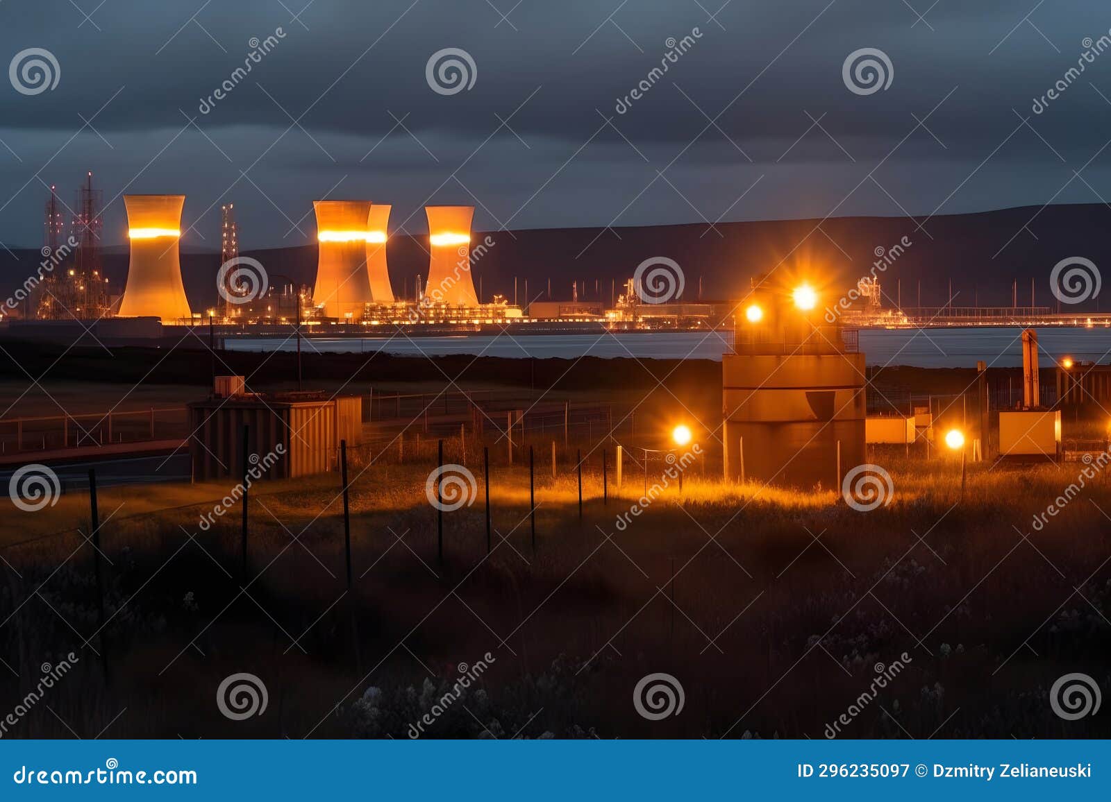 View of the Operation of a Nuclear Power Plant at Night. Generative AI ...