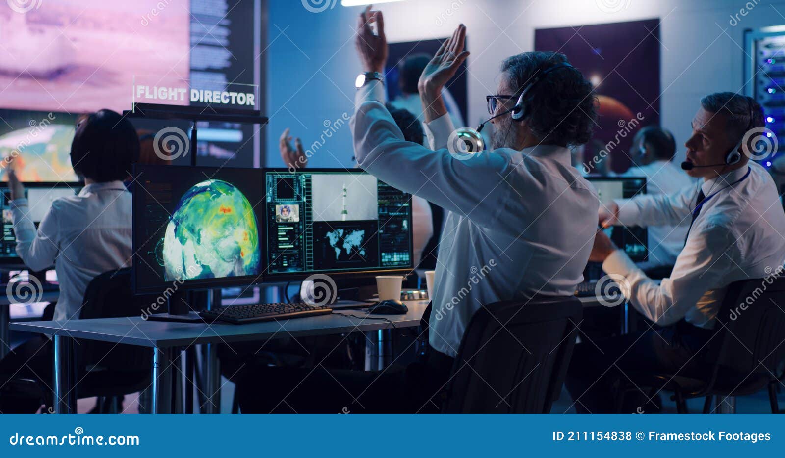 Flight Control Team Celebrating Rocket Launch Stock Photo - Image of ...