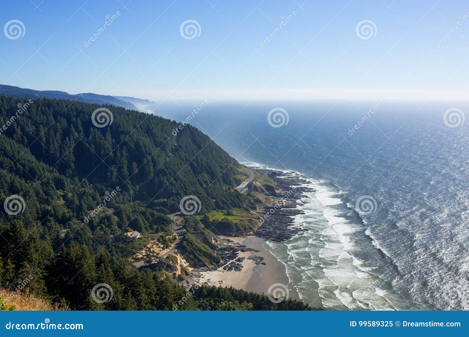 View of the Oregon Coast Line Stock Image - Image of green, panoramic ...