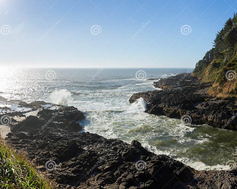 View of the Oregon Coast Line Stock Photo - Image of shore, coastal ...