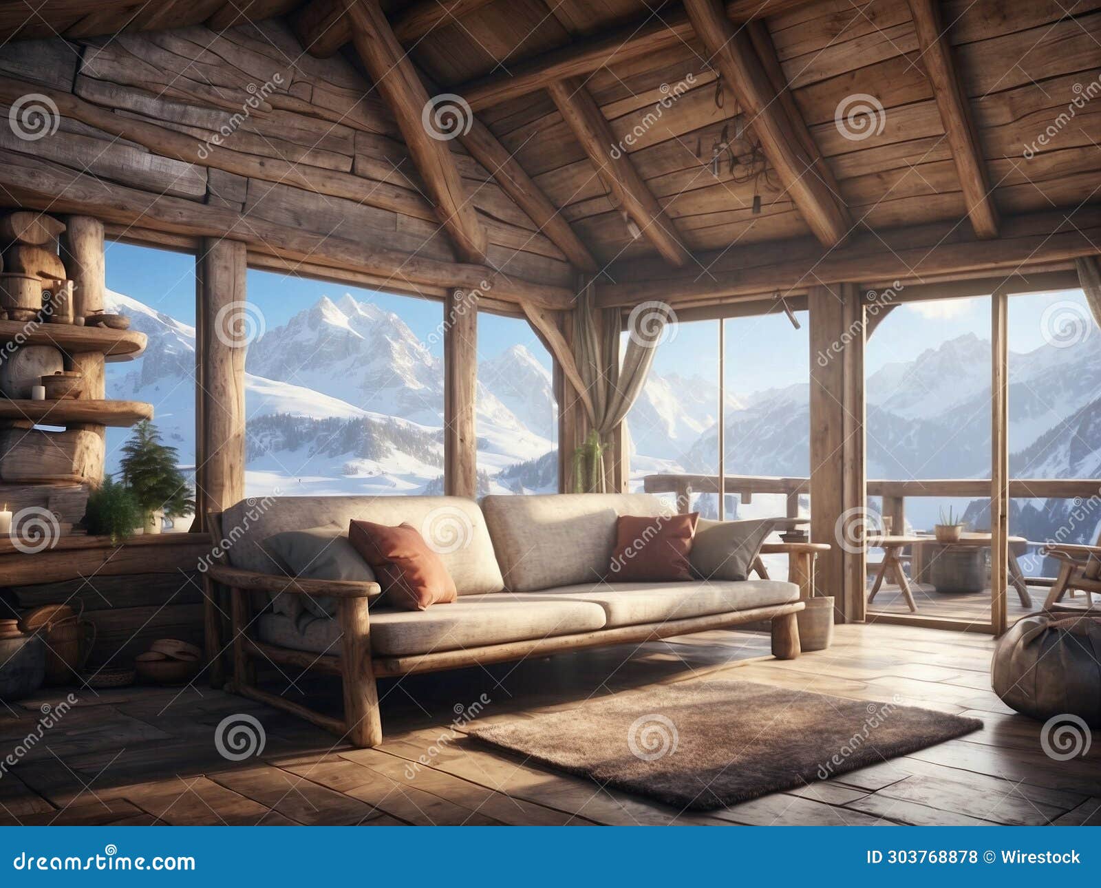 The View Out of the Windows from a Rustic Cabin in the Mountains Stock ...