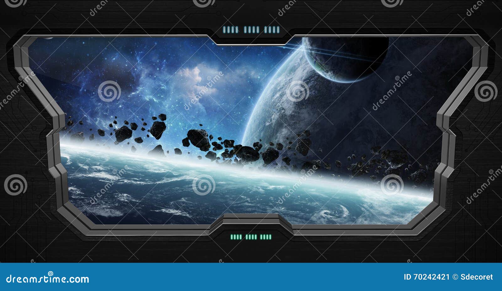 View of Outer Space from Inside a Space Station Stock Illustration ...