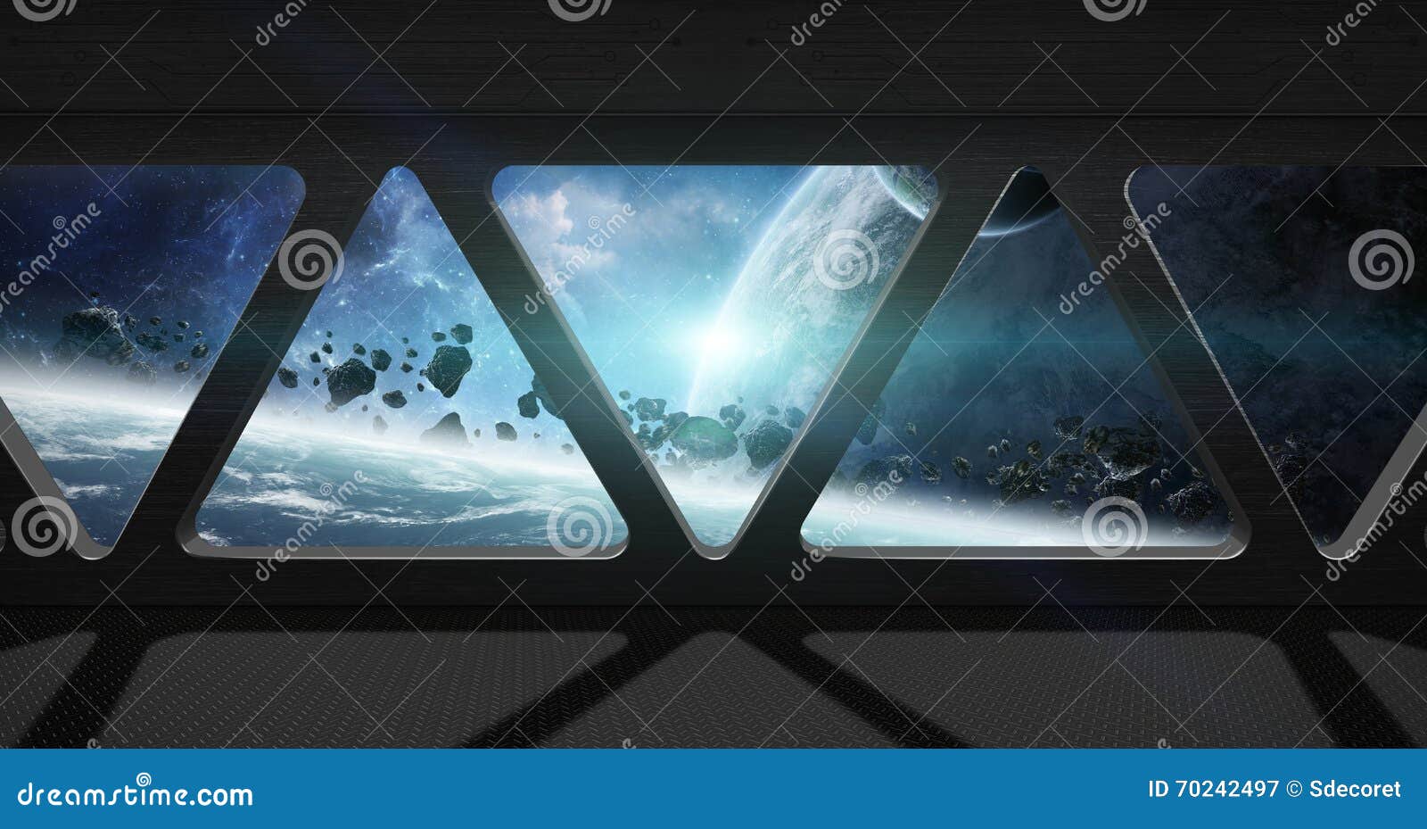 View of Outer Space from Inside a Space Station Stock Illustration ...