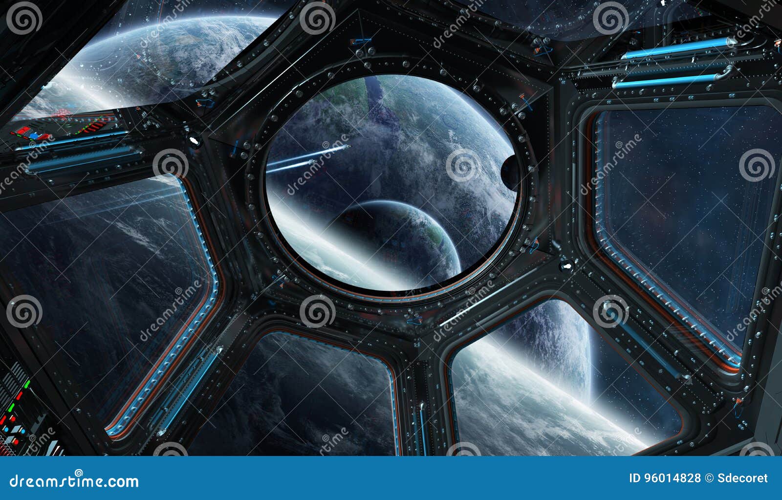 View of Outer Space from a Space Station Window 3D Rendering Elements ...