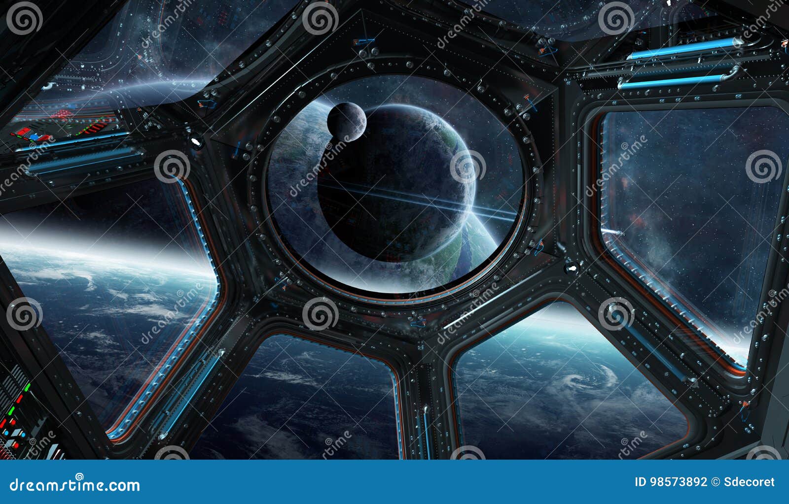 View of Outer Space from a Space Station Window 3D Rendering Elements ...