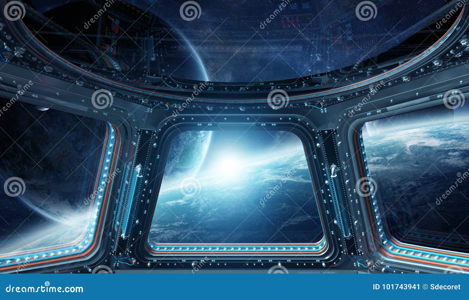 View of Outer Space from a Space Station Window 3D Rendering Elements ...