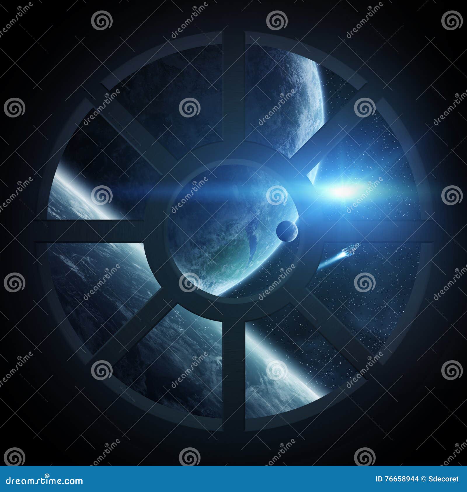 View of Outer Space from a Spaceship Cabin Stock Illustration ...