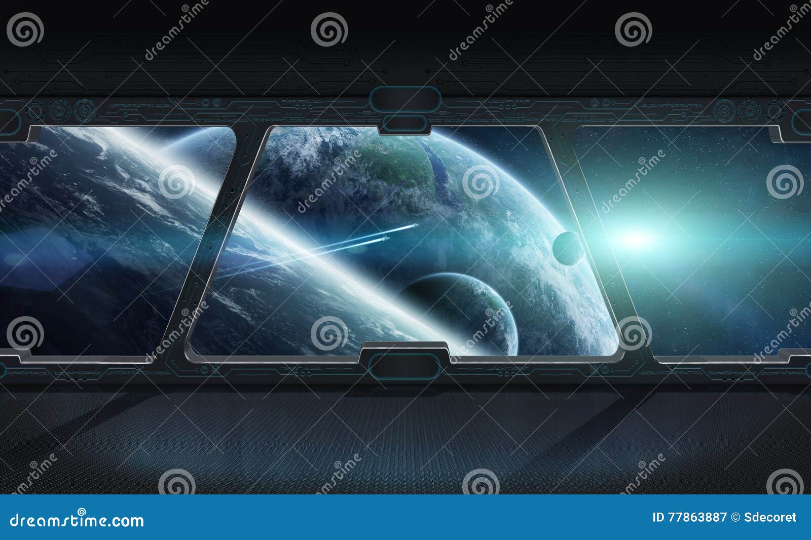 View of Outer Space from the Window of a Space Station 3D Render Stock ...