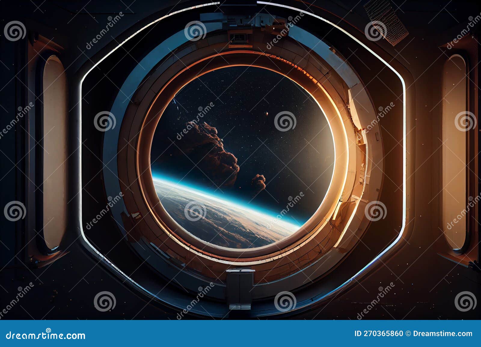 View of Outer Space from Window of Space Station Stock Illustration - Illustration of galaxy ...