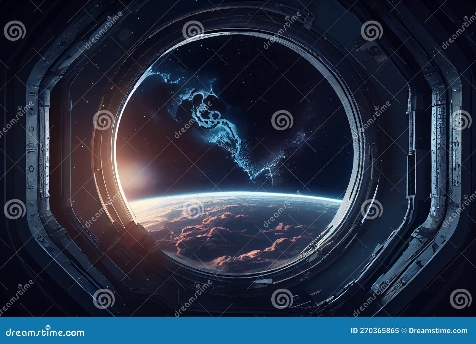 View of Outer Space from Window of Space Station Stock Illustration - Illustration of horizon ...