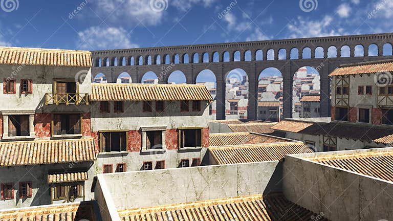 View Over Ancient Roman Rooftops Stock Illustration - Illustration of midday, blue: 19104851